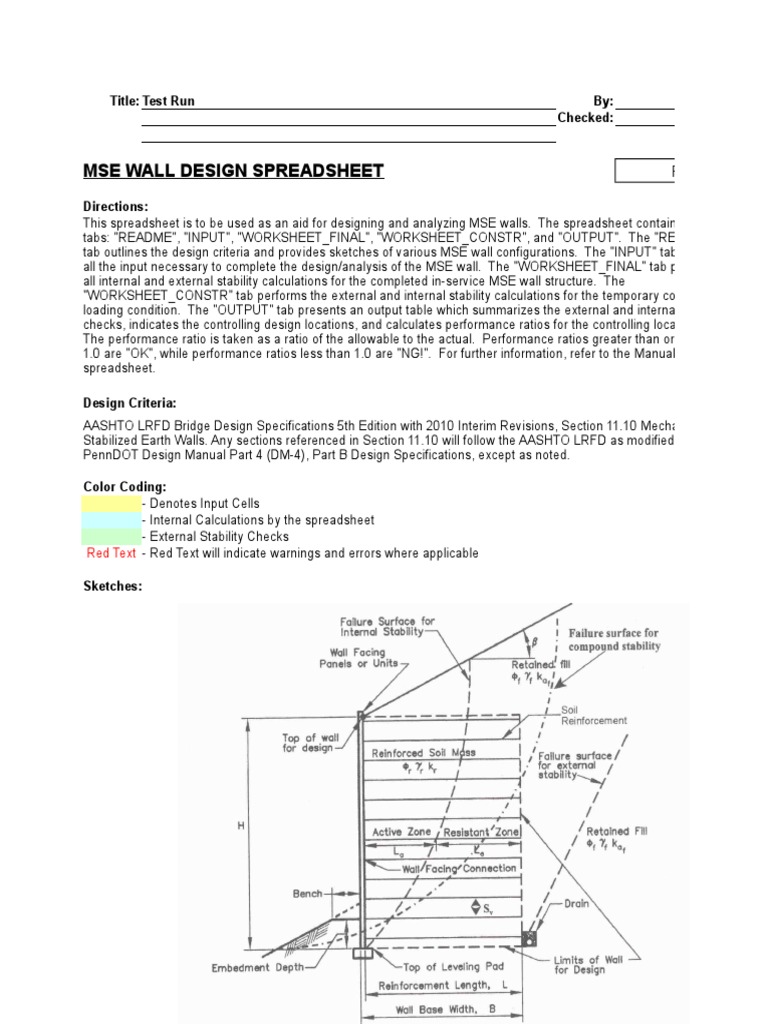 MSE Wall Design | PDF | Wall | Spreadsheet