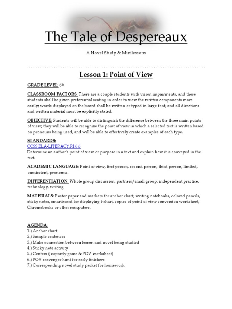 6th Grade Novel Study Lessons | PDF | Narration | Laptop