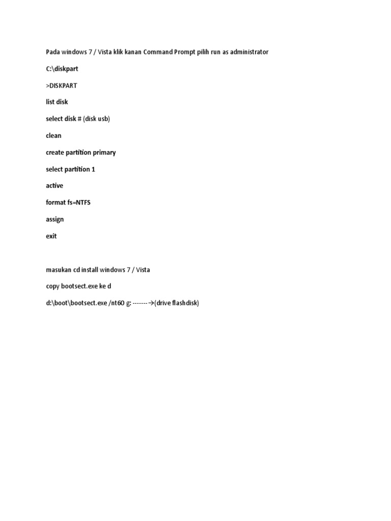 List Disk Select Disk # (Disk Usb) Clean Create Partition Primary ...