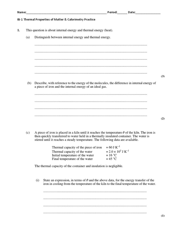Calorimetry Practice Questions Worksheet | PDF | Latent Heat | Boiling