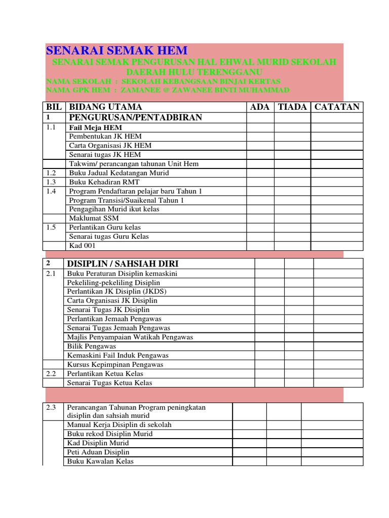 Senarai Semak Hem | PDF