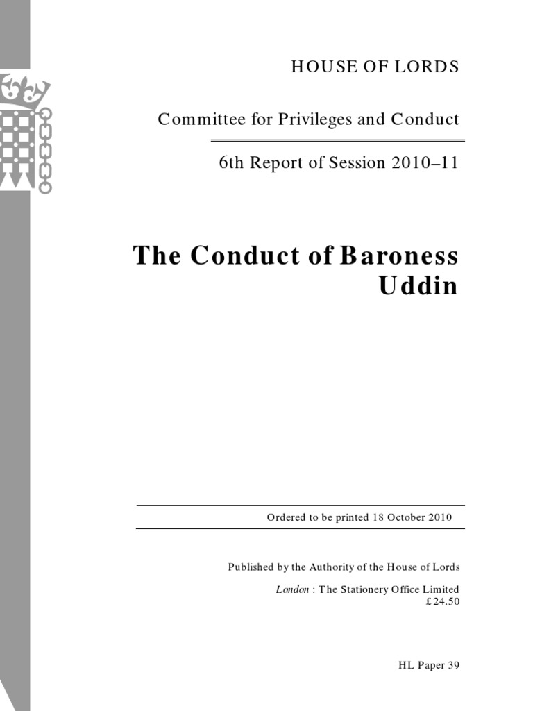 The Conduct of Baroness Uddin | PDF | Burden Of Proof (Law) | Public Law