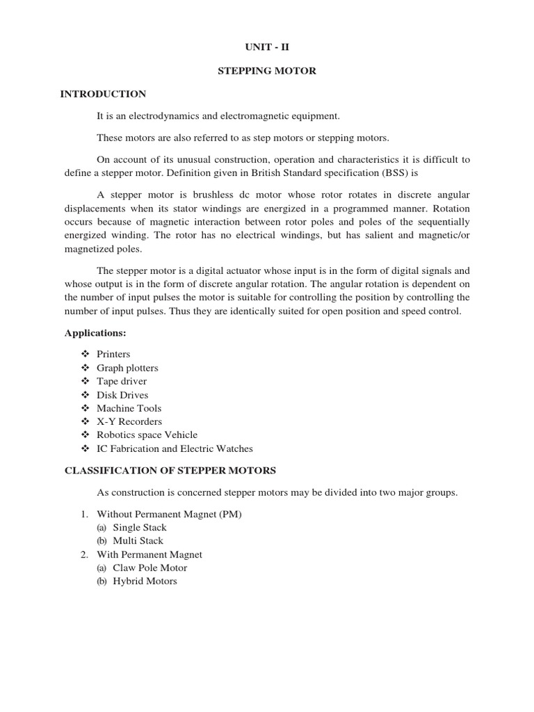 Unit - Ii Stepping Motor | PDF | Electromagnetic Induction | Inductance