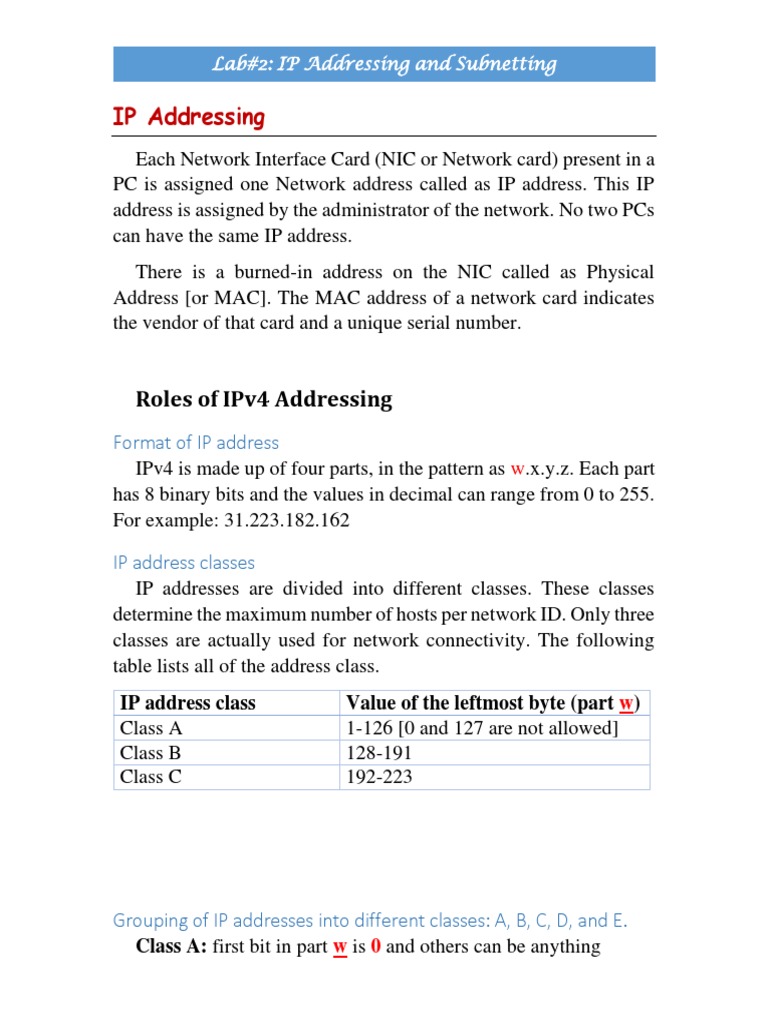 Lab2 IP Addressing and Subnetting | PDF | Ip Address | Computer Networking
