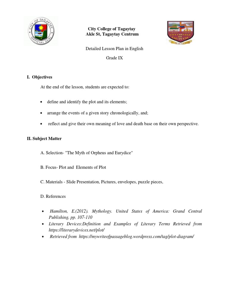 Detailed Lesson Plan For Demo Teaching | PDF | Orpheus | Hades