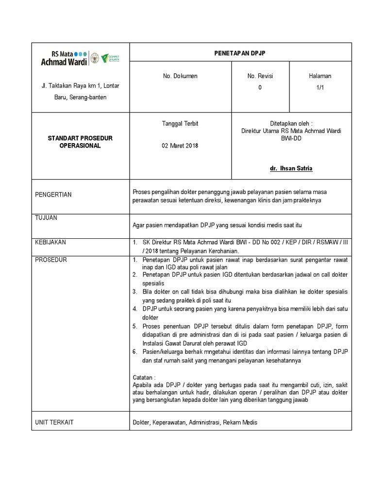 Spo Penetapan DPJP Utama | PDF