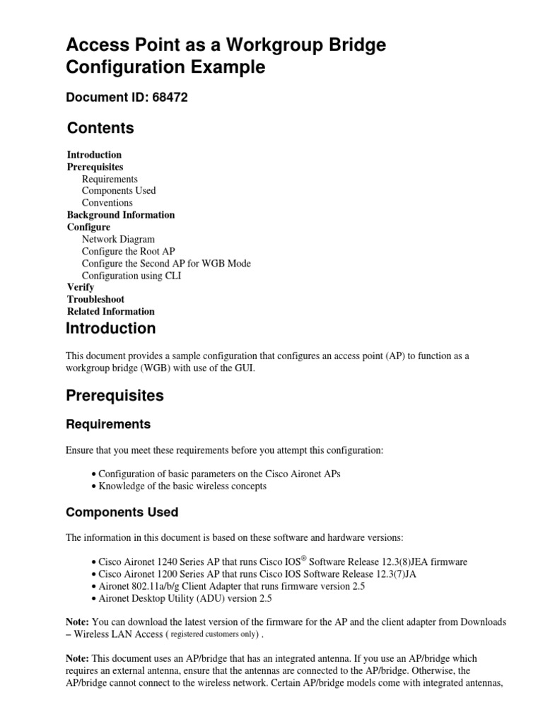 Access Point As A Workgroup Bridge Configuration Example: Document ID ...