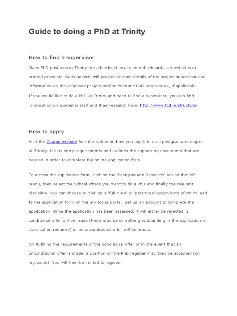 Guide To Doing A PHD at Trinity | PDF | Doctor Of Philosophy ...