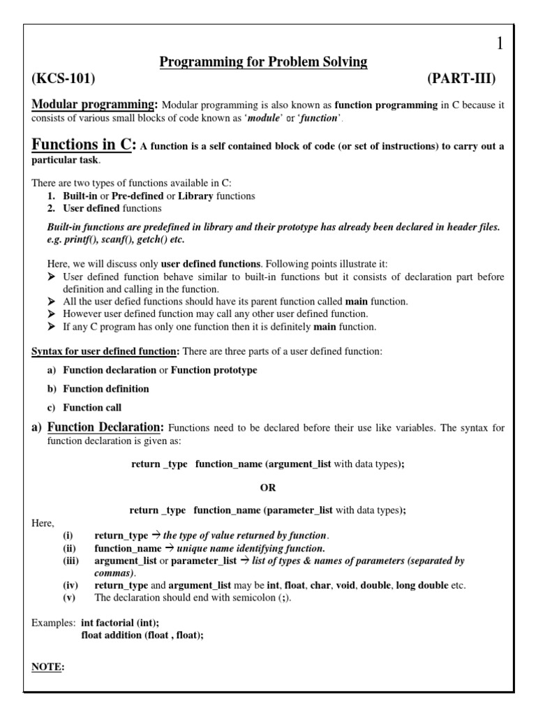 Pps Notes Part Iii Pdf Parameter Computer Programming Subroutine