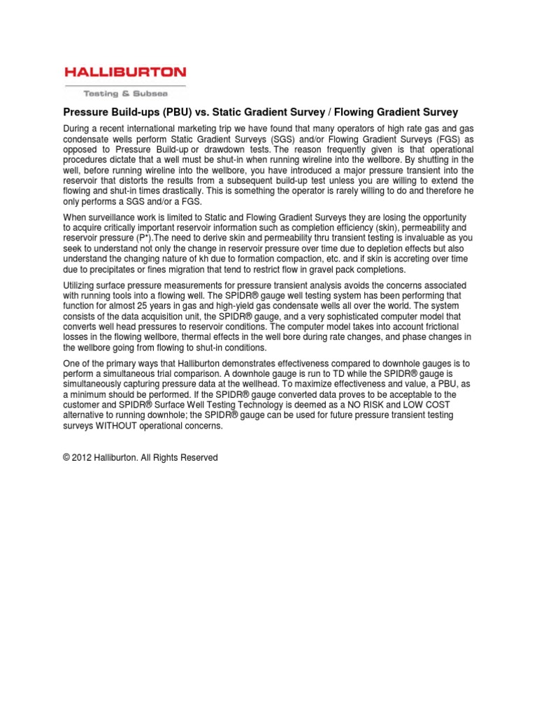 Pressure Buildups Vs Static Gradient Survey Flowing Gradient Survey ...