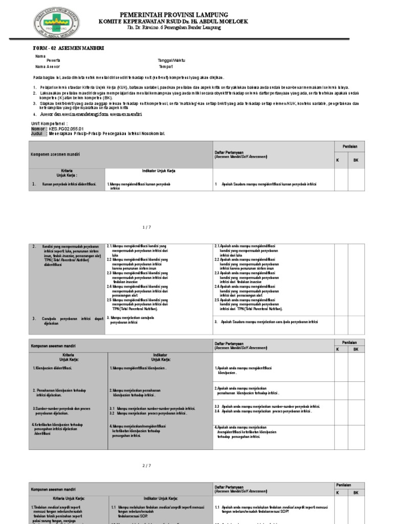 Asesmen Mandiri Pencegahan Infeksi | PDF