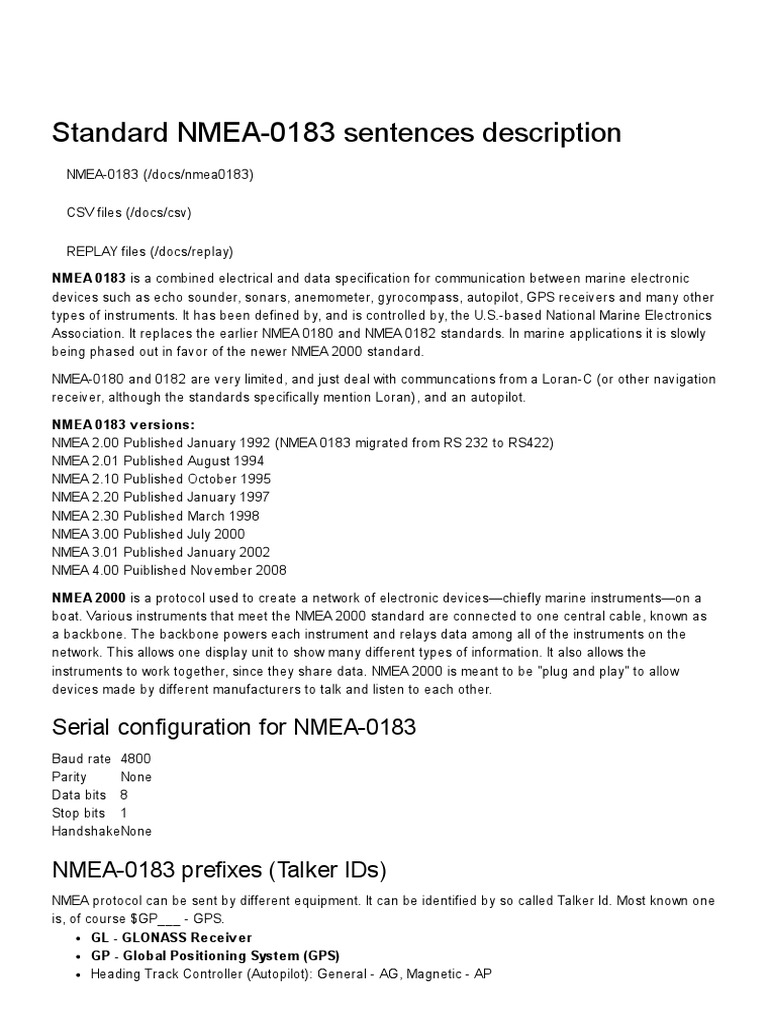 NMEA-0183 Sentence Overview | PDF | Navigation | Geography