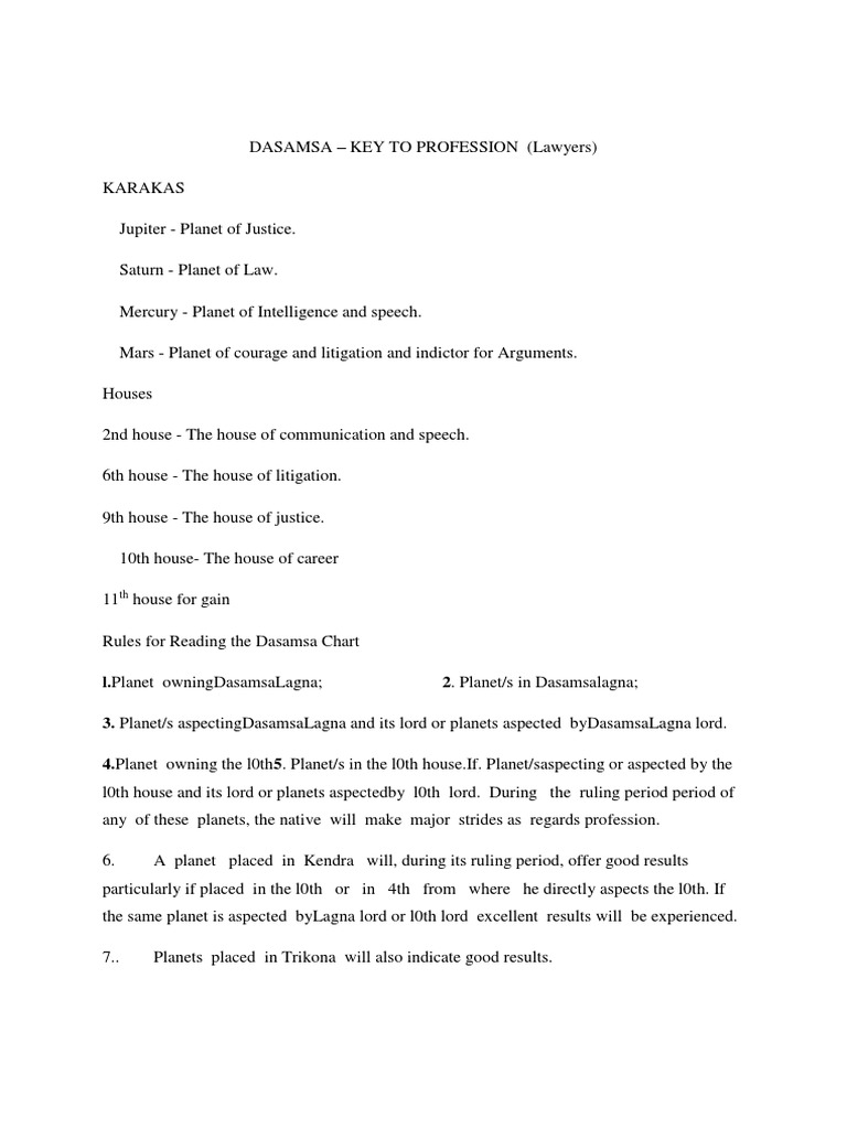 Rules For Reading The Dasamsa Chart | PDF | Planets In Astrology ...