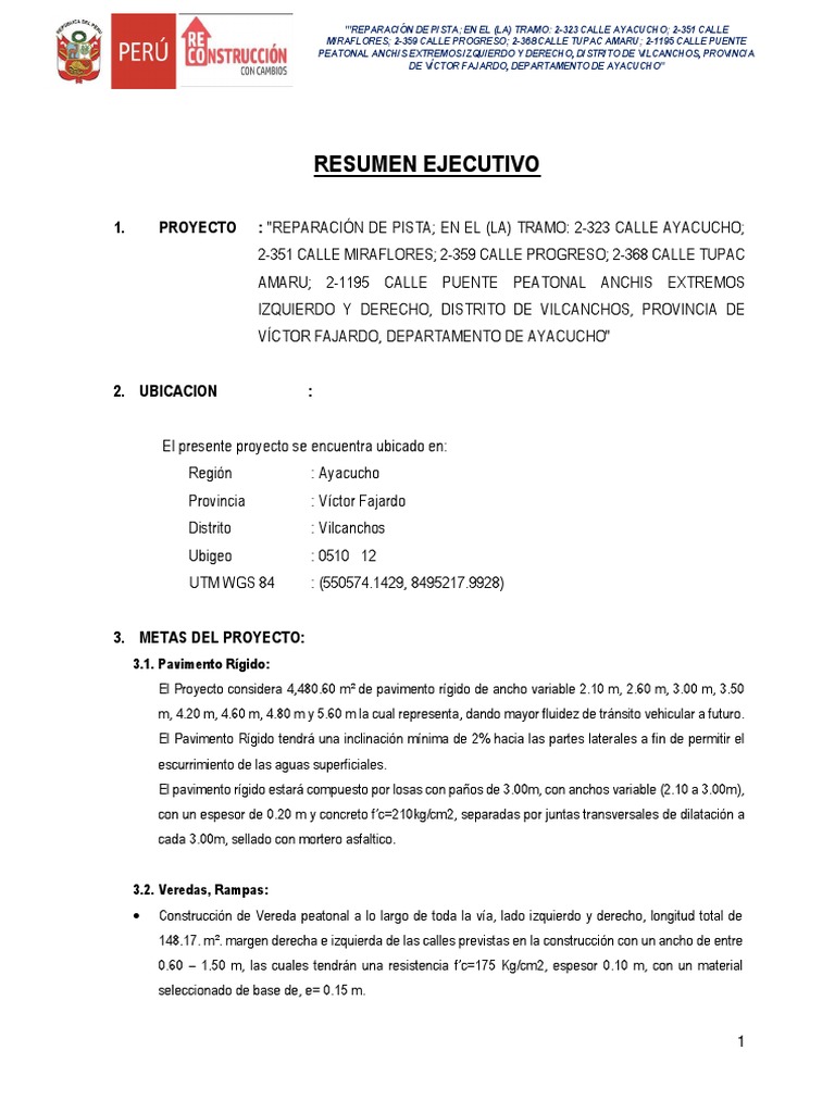 Resumen Ejecutivo de Un Proyecto | PDF | Ingeniería | Materiales de construcción