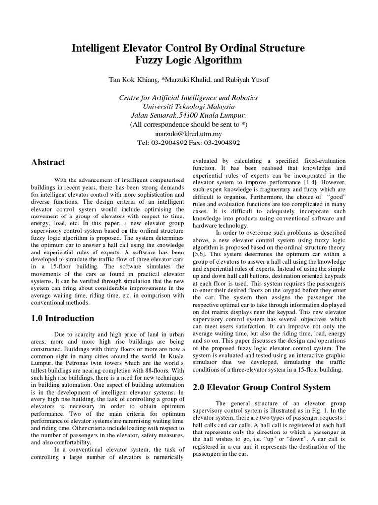 Fuzzy Logic For Elevators | PDF | Elevator | Fuzzy Logic