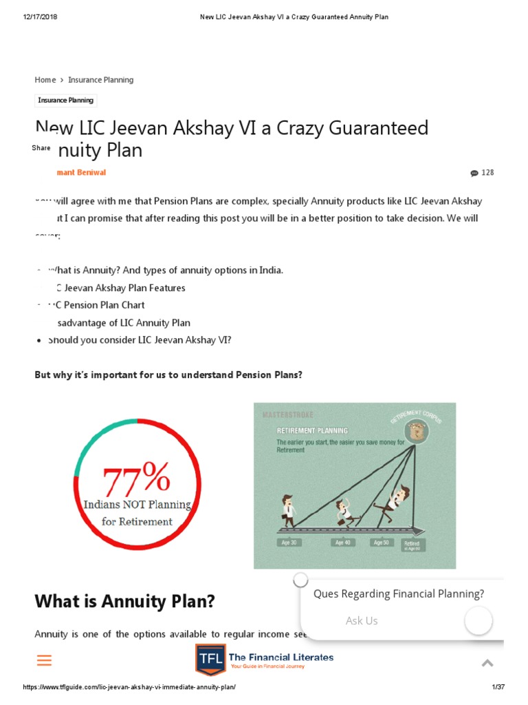 New LIC Jeevan Akshay VI Annuity Plan | PDF | Annuity (American ...