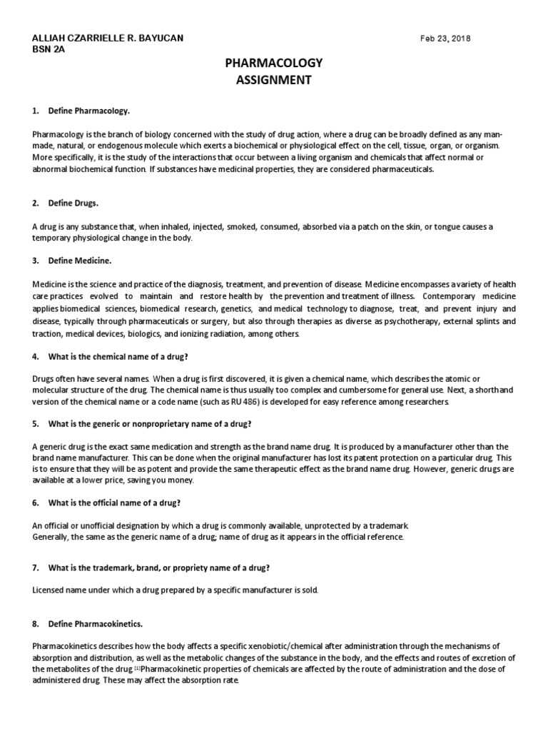 Pharma Assignment | Pharmacokinetics | Pharmacology