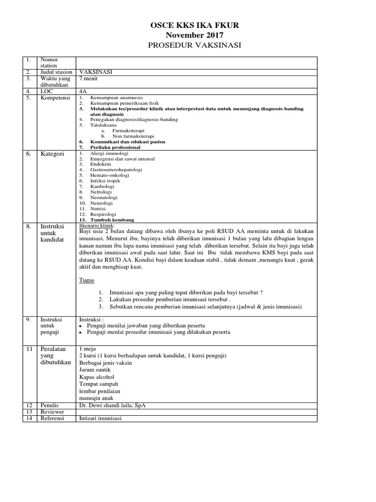 Template Osce Imunisasi DSL - November | PDF