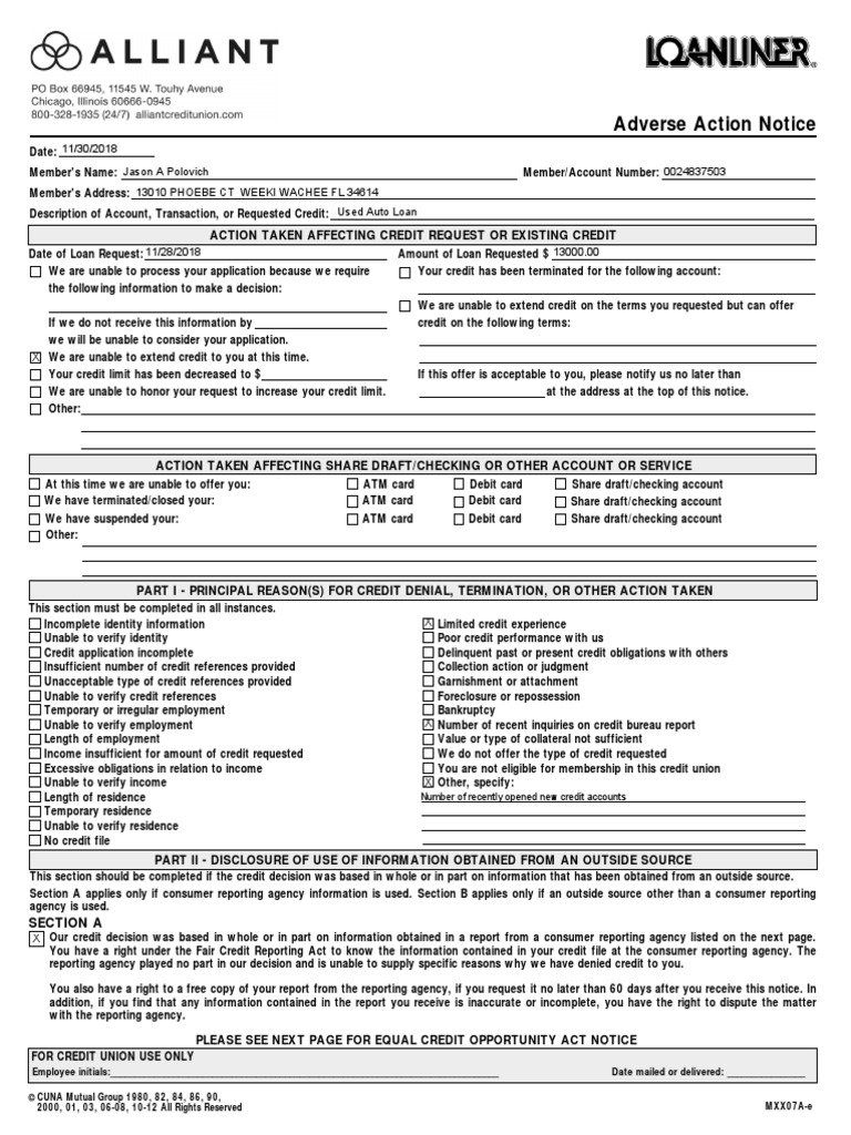 Adverse Action | PDF | Credit Score | Debits And Credits