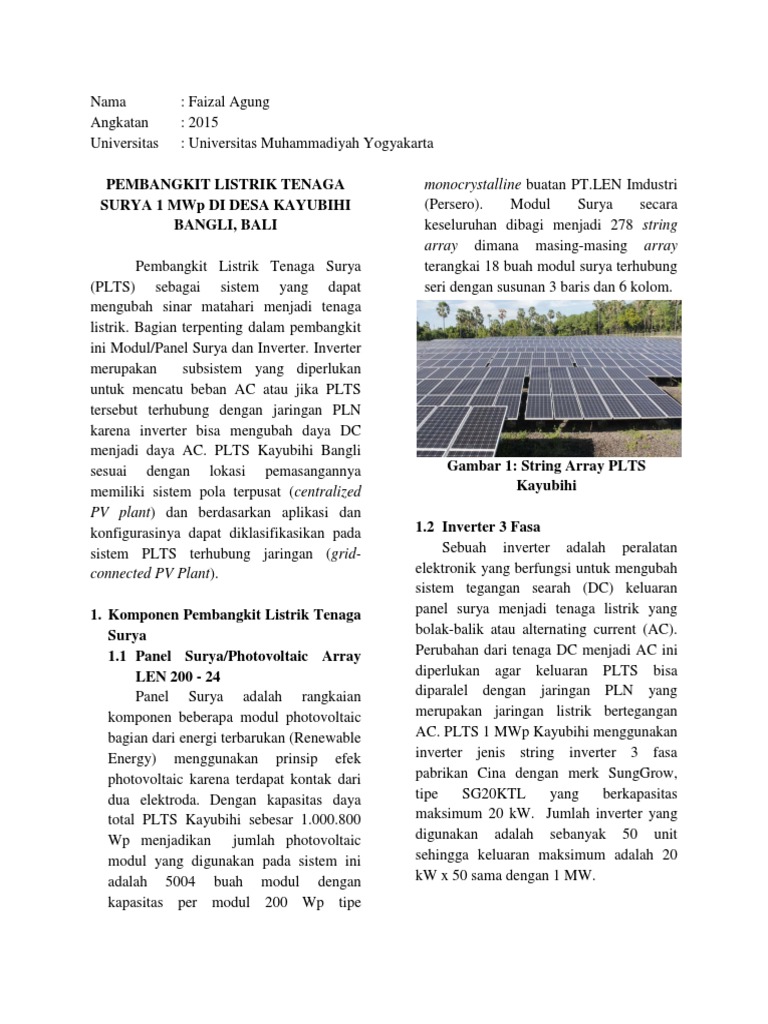 PLTS 1 MWp di Kayubihi Bangli | PDF