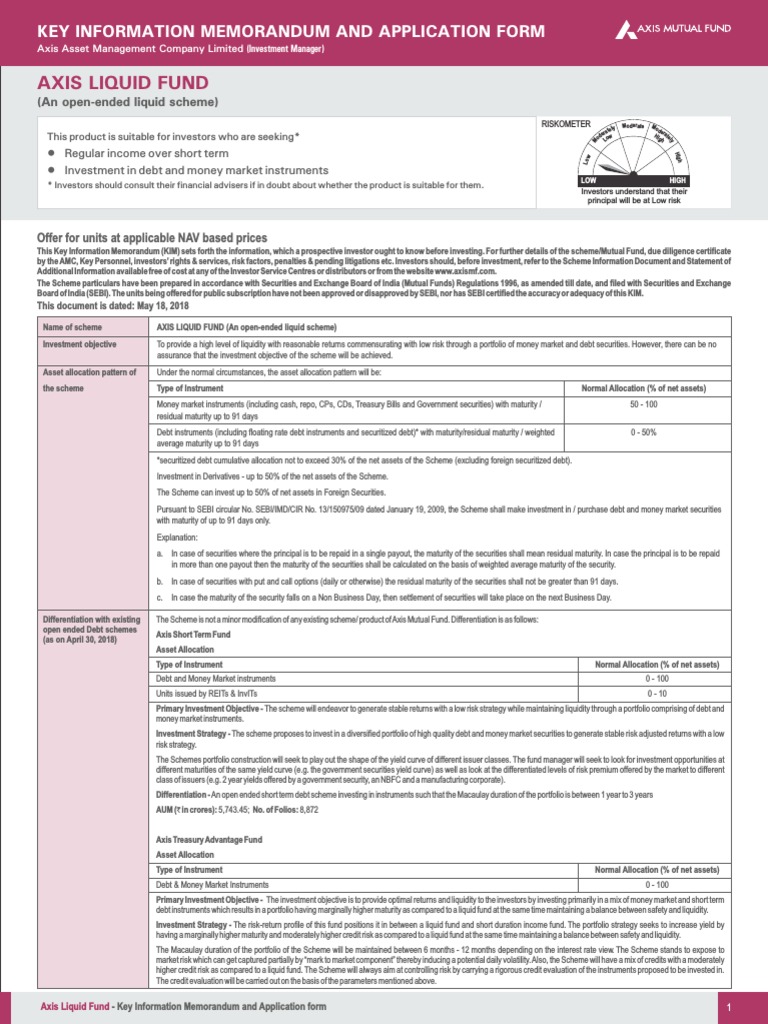 Axis Liquid Fund: Key Information Memorandum and Application Form | PDF ...