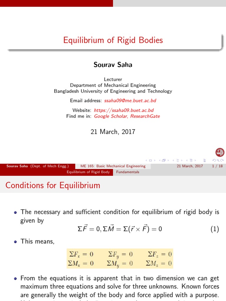 Rigid Body Equilibrium Fundamentals | PDF | Chemical Equilibrium | Force