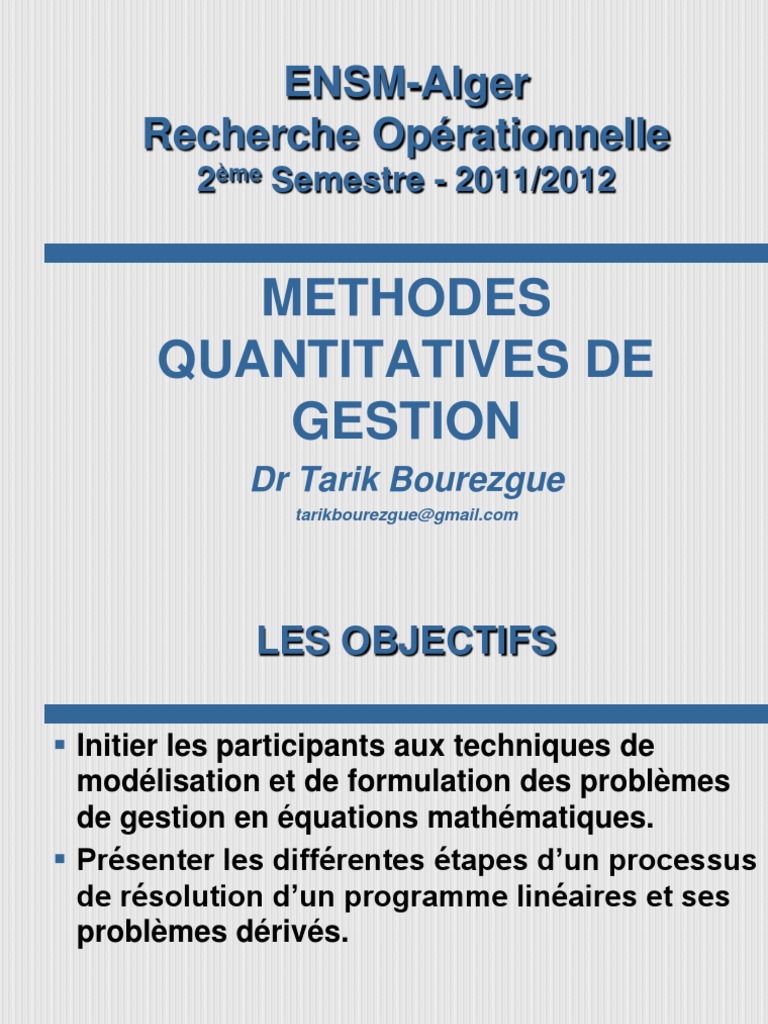 Cours MASTER | PDF | Recherche opérationnelle | Optimisation mathématique