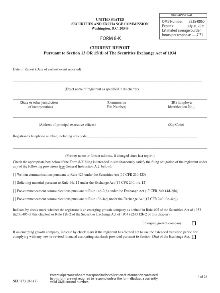 Form 8-K: Current Report Pursuant To Section 13 OR 15 (D) of The ...