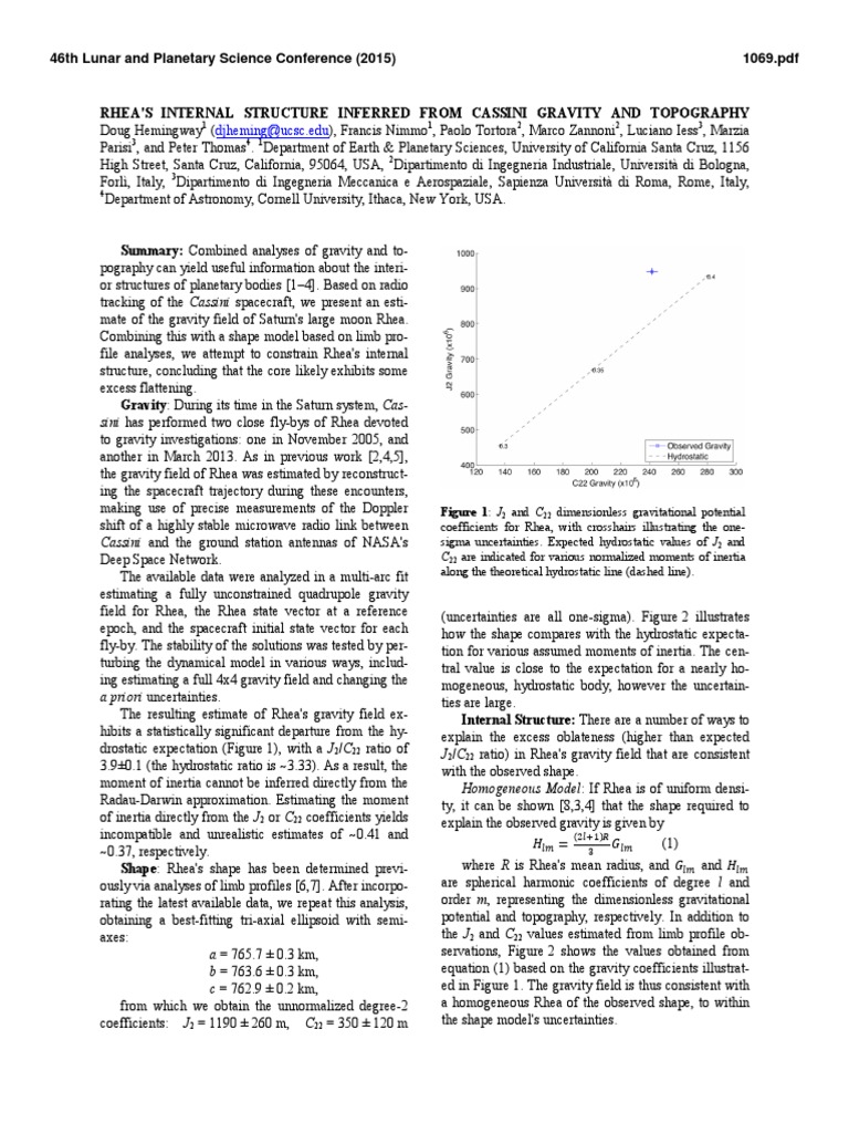 Rhea's Structure via Cassini Data | PDF | Astronomy | Planetary Science