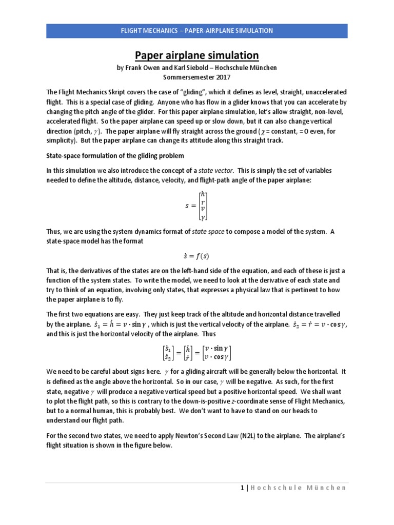 Owen Siebold Paper Airplane Simulation | PDF | Flight | Airplane