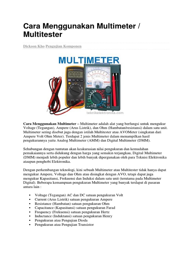 Cara Menggunakan Multimeter | PDF