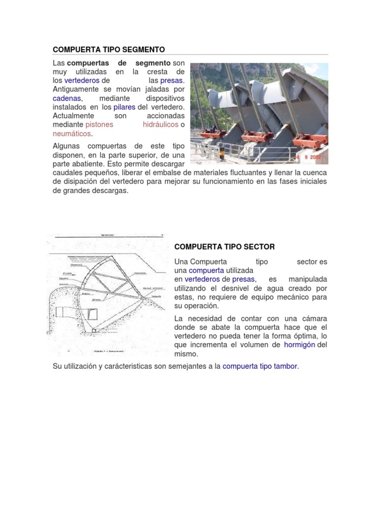 Tipos de compuertas utilizadas en presas y sus características | PDF