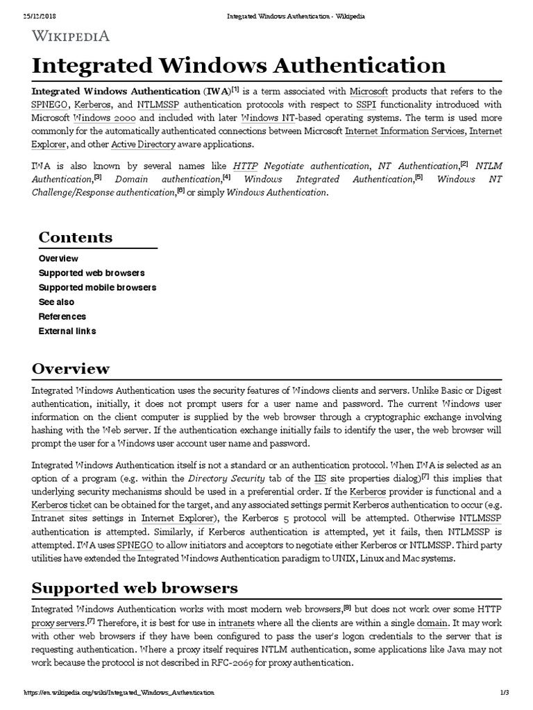 Integrated Windows Authentication - Wikipedia | PDF | Cybercrime ...