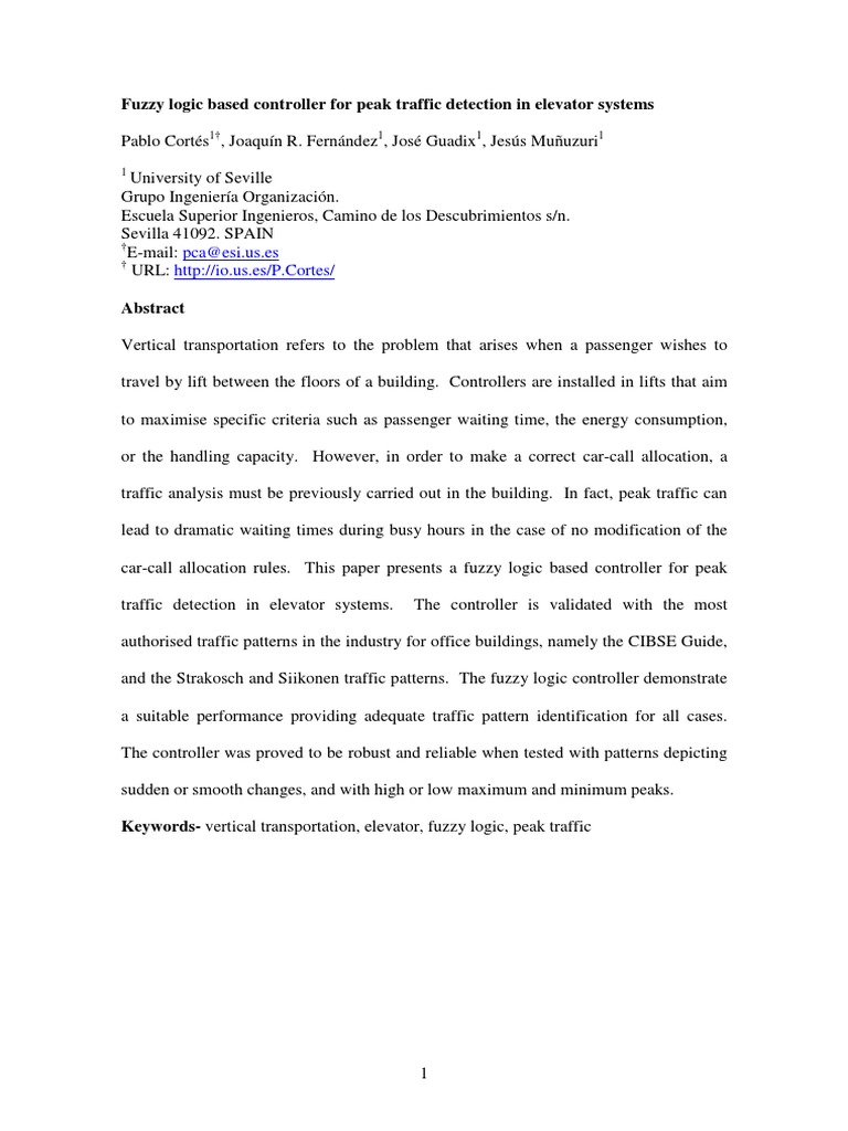 Traffic Analysis For Elevators PDF | PDF | Fuzzy Logic | Elevator