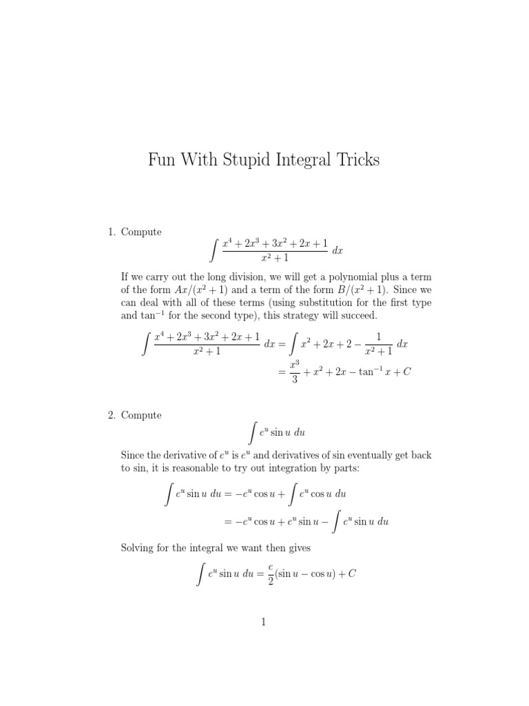 Fun With Stupid Integral Tricks | PDF | Sine | Trigonometric Functions