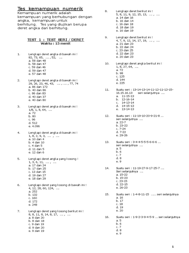 Psikotes (Dan Numerik Deret) - Untuk-Rsbi | PDF