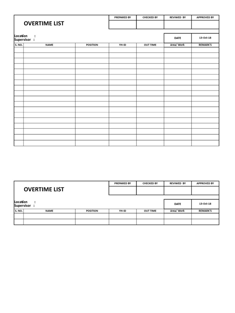 Overtime List: Location: Supervisor | PDF