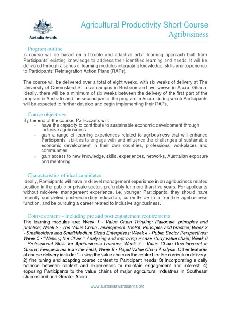 Course Outline Agribusiness | PDF | Value Chain | Mentorship