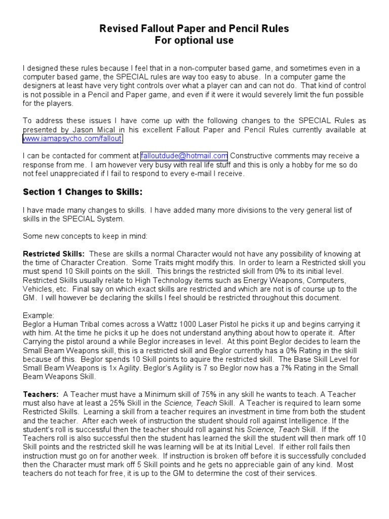 Revised Skills For Fallout PNP | PDF | Gun | Firearms