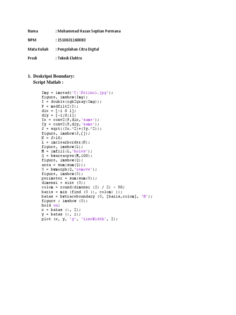 Deskripsi Boundary: Script Matlab | PDF | Teaching Methods & Materials | Computers