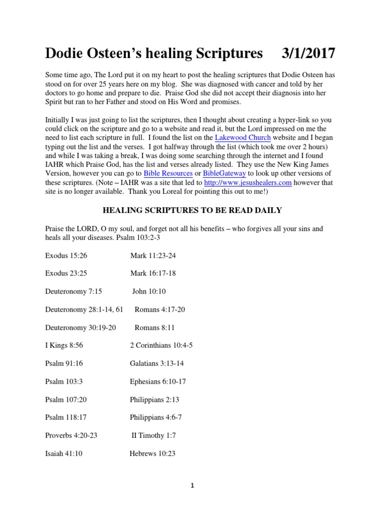 Dodie Osteen's healing Scriptures guide | PDF | Armor Of God | Sin