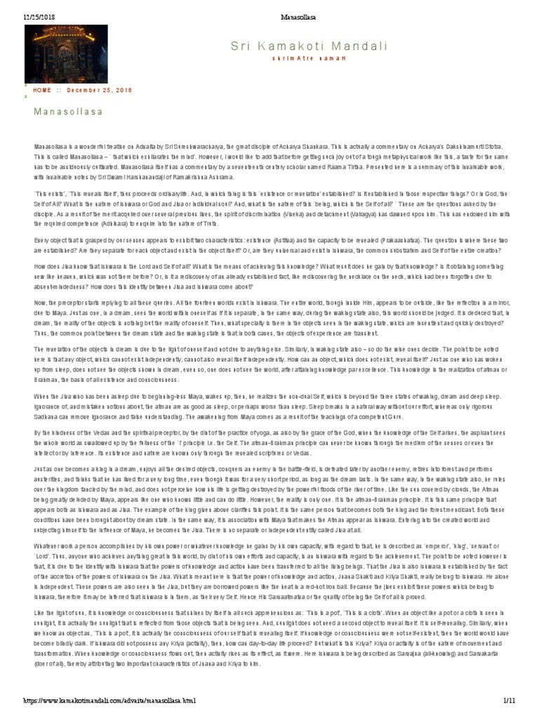 Sri Kamakoti Mandali: Manasollasa | PDF | Ātman (Hinduism) | Religious ...