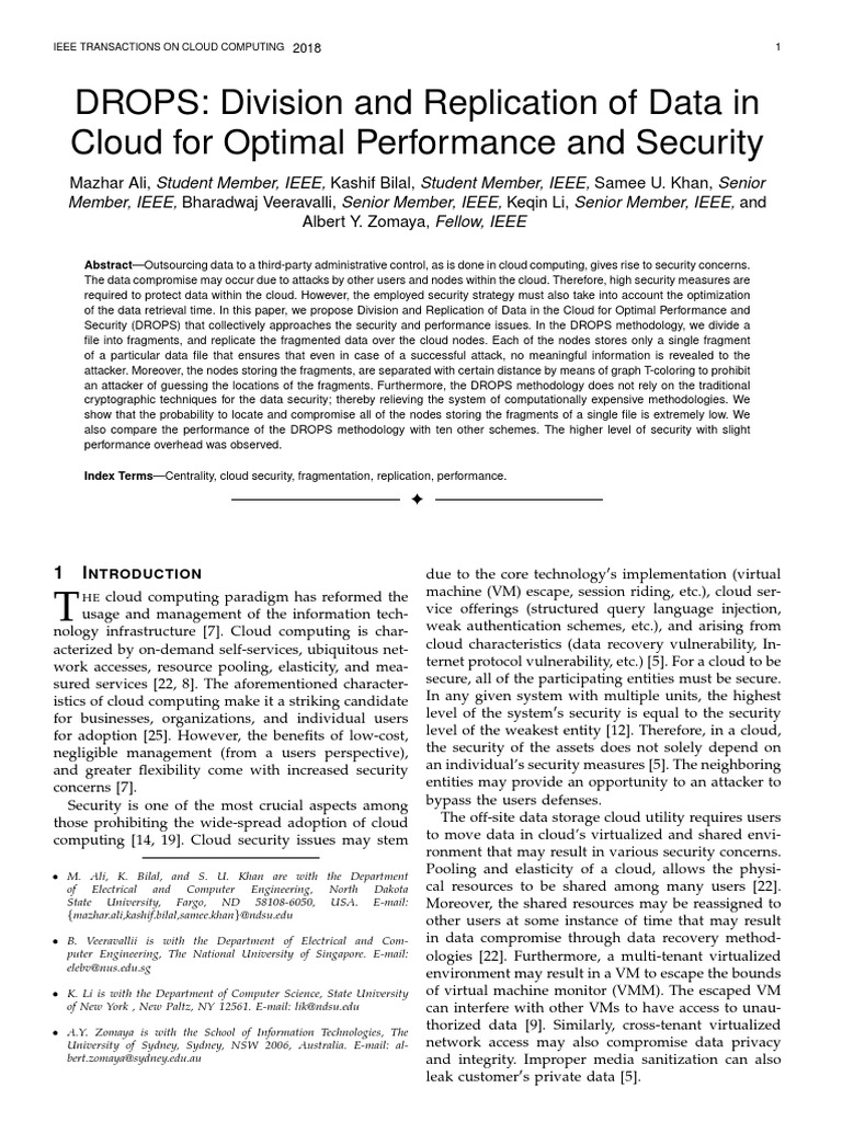 DROPS: Division and Replication of Data in Cloud For Optimal ...