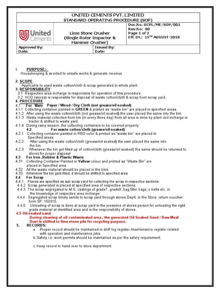 Sop Ls Crusher | PDF | Scrap | Waste Management