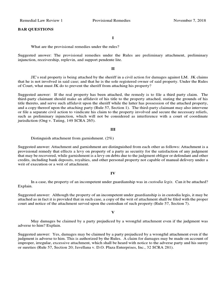 Civil Procedure Guide Questions | PDF | Injunction | Summons