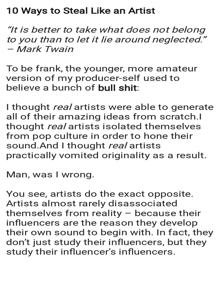 10 Ways To Steal Like An Artist | PDF | Remix | Entertainment