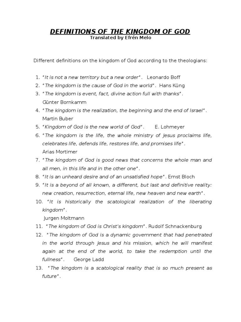 Definitions of The Kingdom of God | PDF | Kingship And Kingdom Of God ...