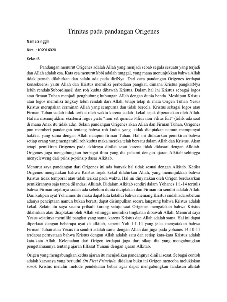 Trinitas Menurut Origenes | PDF