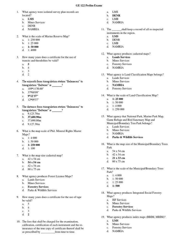 NAMRIA Geodetic Control Exam Review | PDF | Surveying | Latitude