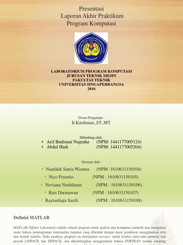 Presentasi Praktikum Matlab | PDF